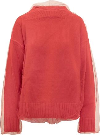 Msgm Msgm, Femme, Pulls, Rouge, Taille: 36 FR Gilet en maille avec superposition de tulle