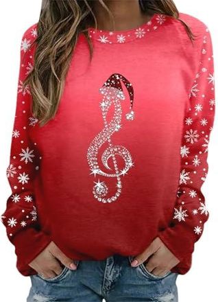 Generic Pull de Noël pour femme - Automne 2025 - Manches longues - Hauts dhiver - Vêtements dextérieur - Pull de Noël - Col rond - Mode décontractée, Rouge-a,