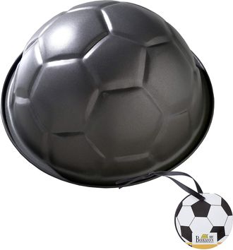 RBV BIRKMANN Birkmann, Motivbackform, Fußball, 3D Backform aus Karbonstahl, Ø 22,5 cm, mit Antihaftbeschichtung, Grau, Temperaturbeständig bis 230 °C, mit Rezeptid