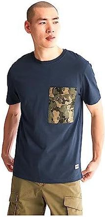 Timberland T-shirt &agrave; manches courtes pour homme Heritage Camo avec poche, Bleu marine, Large