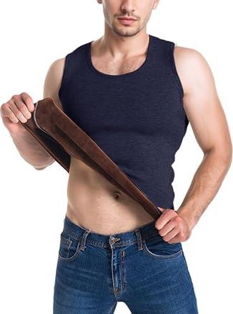 Feoya Maillot de Corps Thermique pour Homme Winterwarm Sous-v&ecirc;tements Doubl&eacute;s Polaire Maillot de Corps sans Manches Col Rond Gilet Thermique D&eacute;bardeur dhive