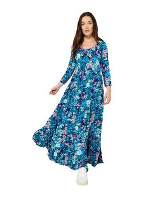 Joe Browns Bright Floral Crinkle Cotton Maxi Dress Robe, Bleu, 46 Petite Femme