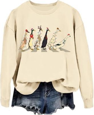 Generic Sweat-shirt de No&euml;l pour femme Motif animal de No&euml;l Amoureux de la ferme, beige, XL