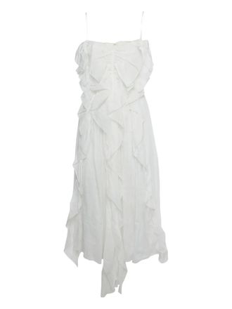 Chlo&eacute; robe mi-longue asym&eacute;trique &agrave; volants - Blanc