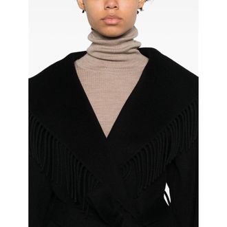 SIMKHAI Wool Blend Shawl-Collar with Fringe Jacket - Black