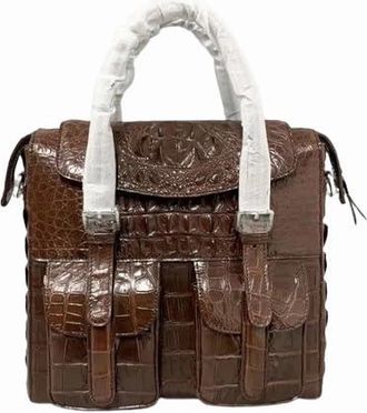 Generic Sac cabas pour femme, style décontracté, en cuir véritable crocodile, avec poches à rabat, poignée supérieure, sac à main pour homme, en cuir exotique