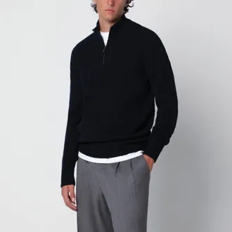 Drumohr Marineblauer Pullover aus Wolle mit halbem Rei&szlig;verschluss