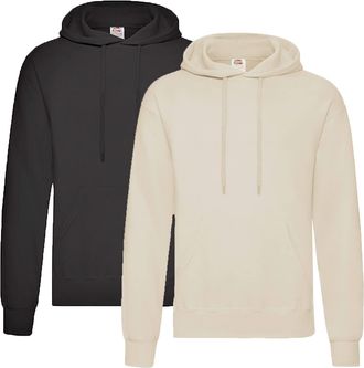 Fruit Of The Loom 2er Classic Hooded Sweat Set Herren Kapuzenpullover Sweatshirt M L XL 2XL 3XL 4XL 5XL Farbsets & HLKauf-Block (M, 1x Schwarz & 1x Natur & 1x HLKauf-Bl