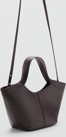 Mango Sac porté main cuir chocolat - Femme - Taille unique - MANGO