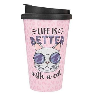 Depesche 2180.031 To-Go Becher aus Kunststoff mit Spruch, 350 ml, wiederverwendbar, Life is Better with a Cat