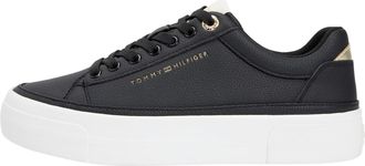 Tommy Hilfiger Damen Th Platform Sneaker Tumbled Ltr Fw0fw09018 Low Top, Black (Black/Ancient White), 41 EU