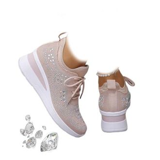 Generic Baskets compens&eacute;es respirantes et scintillantes pour femme avec strass et paillettes - Chaussures de tennis habill&eacute;es pour mari&eacute;e - Baskets orthop&eacute;diq