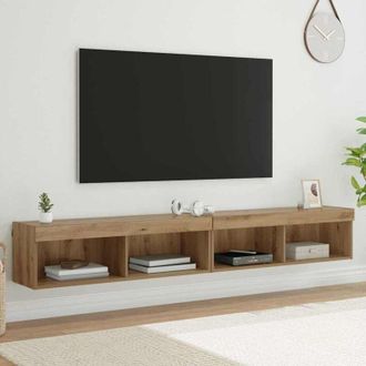 vidaXL vidaXL Ensemble meuble TV avec LED Ch&ecirc;ne artisanal Bois ding&eacute;nierie