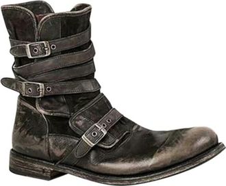 ORANDESIGNE Bottes pour Hommes Vintage Western Cowboy Style Bottes D&eacute;contract&eacute; &Eacute;quitation Moto en Plein Air Mode sans Lacet Chaussures &Eacute;questres D Marron 45