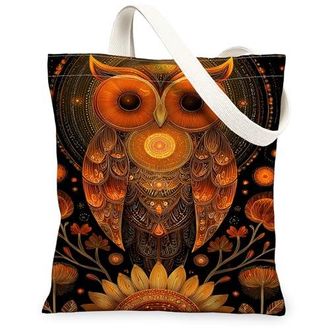 Generic Sacs fourre-tout artistiques en toile motif hibou vintage motif floral l&eacute;ger, lavable et r&eacute;utilisable, parfaits pour les voyages d&eacute;t&eacute;, noir, 13x15 Inc