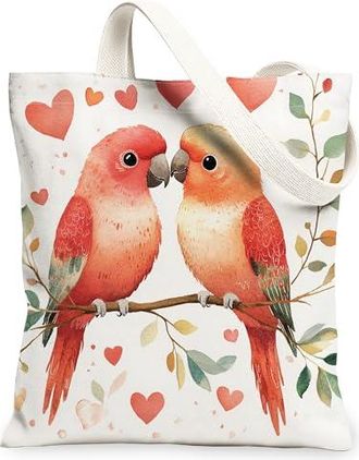 Generic Sac fourre-tout en toile motif perroquets et oiseaux pour faire du shopping 33 x 38,1 cm, sac &agrave; bandouli&egrave;re r&eacute;utilisable pour femme, peinture de feuil