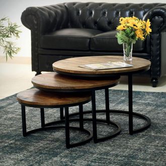 M&S Collection M&s - Lot de 3 tables gigognes rondes en bois exotique marron - lalaury