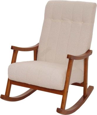 Hhg Fauteuil &agrave; bascule 862, fauteuil relax, bois mvg tissu/textile boucl&eacute; (450 g/m&sup2;), beige, structure aspect noyer