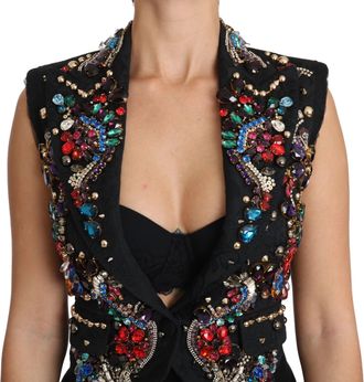Dolce & Gabbana Womens Black Crystal Sicily Vest Waistcoat Clothing