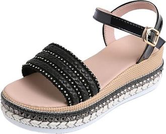 Generic Sandales &agrave; plateforme boh&egrave;me pour femme - Bout ouvert - Sangle de cheville - Chaussures d&eacute;t&eacute; d&eacute;contract&eacute;es pour la plage et les vacances, Noir, 38.5 E