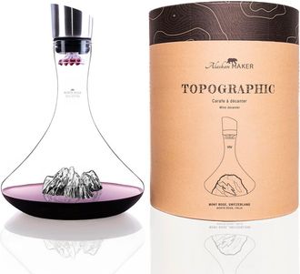 Alaskan Maker Weindekanter, 1,8 l, hochwertiges Borosilikat, handgeblasen, mit gepr&auml;gten Bergen, 3-in-1-Verschluss (Filter, Bel&uuml;fter und Ausgie&szlig;er) (Monte Rosa)