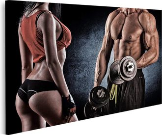 Islandburner Bild auf Leinwand Gym Muskulöser Junger Mann Training Mit Hanteln Bilder Wandbilder Poster