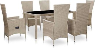 vidaXL 7-tlg. Garten-Essgruppe mit Auflagen Poly Rattan Beige vidaXL