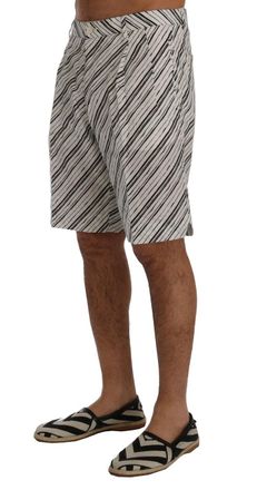 Dolce & Gabbana Mens Striped Linen-Cotton Shorts White Chino