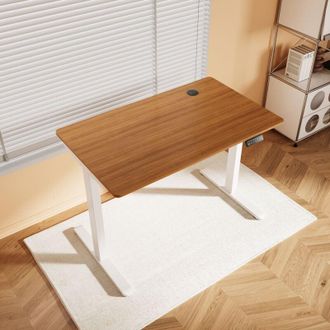 Sonni Höhenverstellbarer Schreibtisch, Stehpult, Bürstenloser Motor mit Smart Memory Funktion, White Desk + 100cm Dark Walnut Table