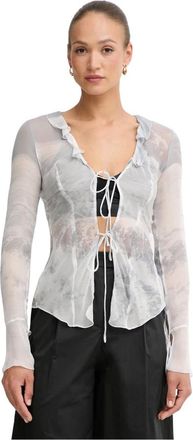 Patrizia Pepe Femme, Blouses et Chemises, Bleu, Taille: 36 FR Blouse Fluide en Viscose &agrave; Volants