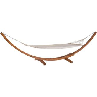 Beliani Hamac de Jardin ou Terrasse en Coton Blanc avec Support en Bois de Larix pour Ext&eacute;rieur de Style Romantique et Moderne Beliani