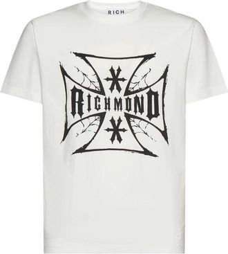 John Richmond T-Shirt mit ikonischem Logo und symbolischer Grafik - - Tops - Herren - Wei&szlig; - XS