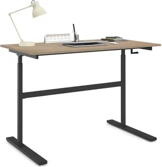 IDMarket Bureau Droit Jeanne Assis Debout &agrave; manivelle Hauteur r&eacute;glable 70-120 cm Bois fa&ccedil;on h&ecirc;tre et Noir