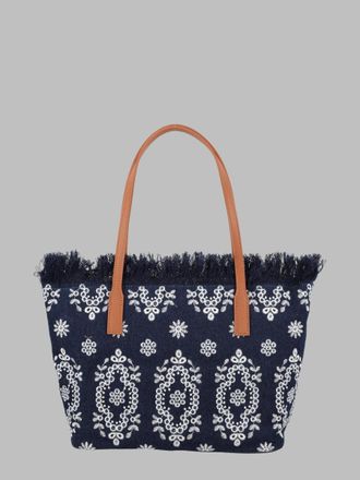 MC2 Saint Barth Womens Shoulder Bag City Fringed Blue Cotton Cow Leather