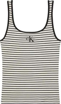 Calvin Klein Jeans Monologo Gestreiftes Ripp-Top - - Tops - Damen - Blau - S