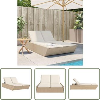 vidaXL Chaise longue double avec coussins beige r&eacute;sine tress&eacute;e - Chaises Longues Doubles - Chaises Longues Pliantes - Transats - Bain De Soleil - Mobilier