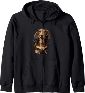Whyitsme Design Braun und Hellbraun Langhaar Dackel Hund Illustration Kapuzenjacke