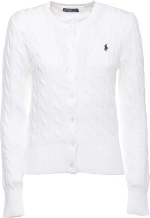 Ralph Lauren Femme, Pulls, Blanc, Taille: 38 FR Cardigan en coton avec logo contrastant