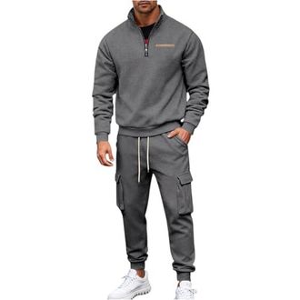 Generic Ensemble de survêtement 2 pièces avec pull à col roulé en polaire à demi-fermeture éclair pour homme, pull décontracté et élégant en tricot à col mont
