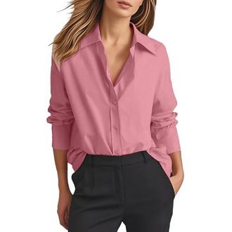 Generic Chemise en satin tendance pour femme avec col en V et col en V - Chemisier habill&eacute; en soie pour le travail - Printemps &eacute;t&eacute; - Tenue dentrevue - Chemisi