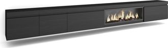 Skraut Home | TV-Schrank, Lowboard | f&uuml;r Wohnzimmer und Esszimmer | 368x45x35 | Elektrokamin XXL | H&auml;ngend | Moderner Stil | Schwarz