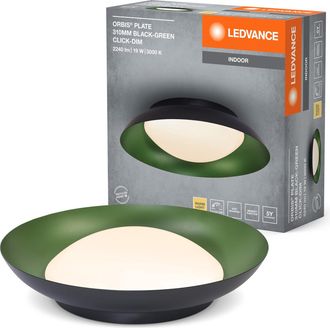 Ledvance Orbis Plate LED-Deckenleuchte, schwarz-grün, 19W, 1000lm, 3000K, 310mm, 830 freundliches Warmweiß, durch Kicken in 3-Stufen dimmbar, IP20 Schutz, Mont