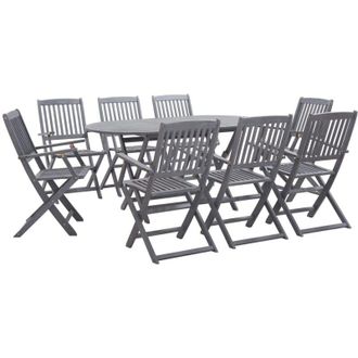 vidaXL vidaXL Ensemble &agrave; manger de jardin 9 pcs Bois dacacia massif Gris