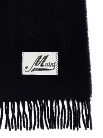 Marni Logo-Patch Wool Blend Scarf - Black
