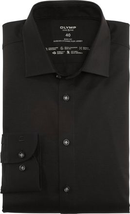 Olymp Herrem Oberhemd Langarm Level Five - Jersey Hemd, Atmungsaktives Gewebe, NY Kent Kragen - Hemden Herren Modern Fit - Schwarz 68-36