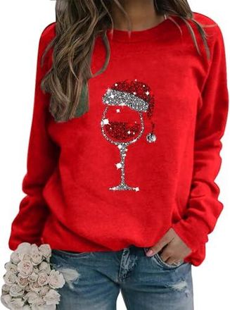 Generic Shffuw Pull Noel Femme,Drole Sweat Noël,Pull Moche De Noel,Ugly Sweat-Shirt Noël à Manches Longues et imprimé GNOME,Oversize col Rond Hiver Chaud Pola