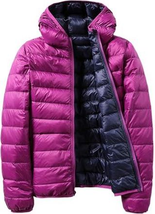 Generic Doudoune courte r&eacute;versible pour femme, manteau dhiver matelass&eacute; l&eacute;ger en duvet pour femme, Bleu marine violet., XXL
