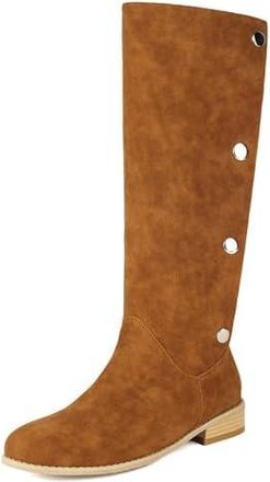 Generic Bottes déquitation montantes pour femme - Mode - Pliable - Avec boutons - Légères et confortables - Pour lhiver, marron, 40.5 EU