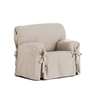 Eysa F616081 nicht elastisch mit krawatten sofa &uuml;berwurf 1 sessel, 01-leinen, 43 x 5 x 37 cm, 1 Einheiten, Beige / Brauner Zickzack
