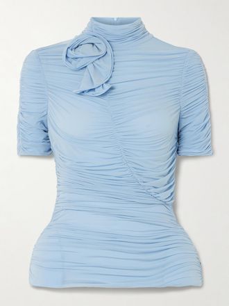 Magda Butrym Haut Fronc&eacute; &Agrave; Col Montant En R&eacute;sille Stretch &Agrave; Appliqu&eacute; - Bleu